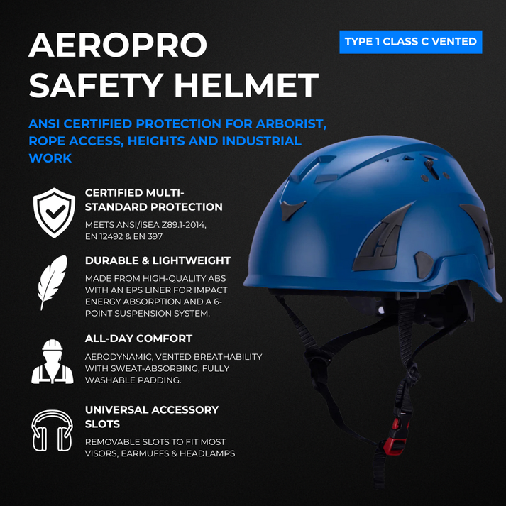 AeroPro Type 1 Class C Fall Protection Safety Helmet - OSHA Certified ...